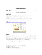 Lab 7 Docx Resistance And Resistivity Name ID L Resistance And Resistivity Objectives 1
