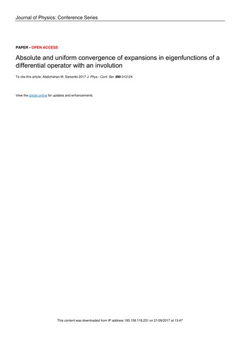 Pdf Absolute And Uniform Convergence Of Expansions In Eigenfunctions