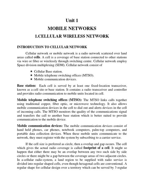 Unit 1 Mobile Networks 1 Cellular Wireless Network Pdf Cellular Network Mobile Technology