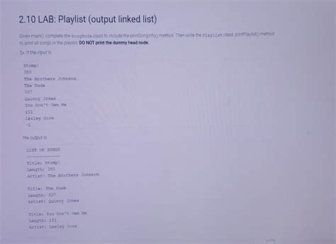 Solved 210 ﻿lab Playlist Output Linked Listgiven Main