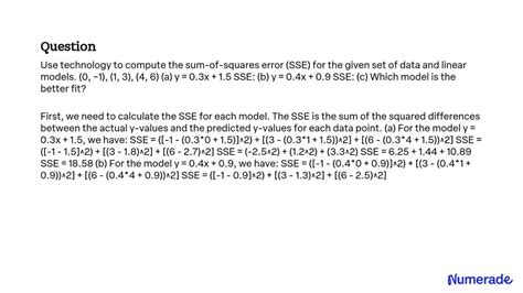 Solved Use Technology To Compute The Sum Of Squares Error Sse For The Given Set Of Data And