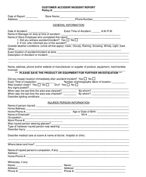 FREE Sample Accident Incident Reports In MS Words PDF Pages