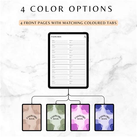 Digital Planner Digital Password Tracker Alphabetical Organiser Password Log 4 Colour