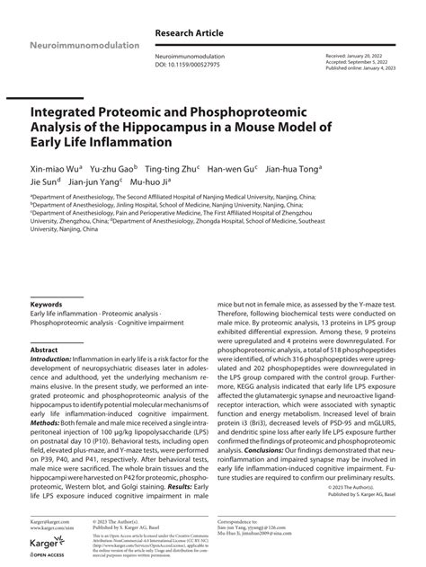 Pdf Integrated Proteomic And Phosphoproteomic Analysis Of The Hippocampus In A Mouse Model Of