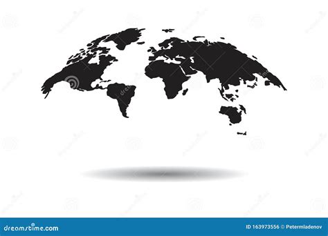 World 3d Black Map Vector Isolated On White Background With Shadow
