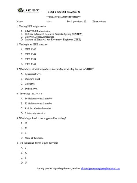 Verilog Objective Test Pdf Computer Engineering Computing