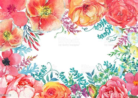 프레임 피와 테두리 꽃 하 고 빈티지 스타일에 나뭇잎 수채화 그림 그림 흰색 배경에 고립입니다 휴가어머니의 날 결혼식 생일 부활절에 대 한 구성 개요 0명에 대한 스톡 벡터