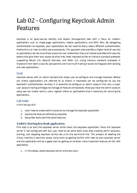 Lab02 Configuring Keycloak Admin Features Lab 02 Configuring