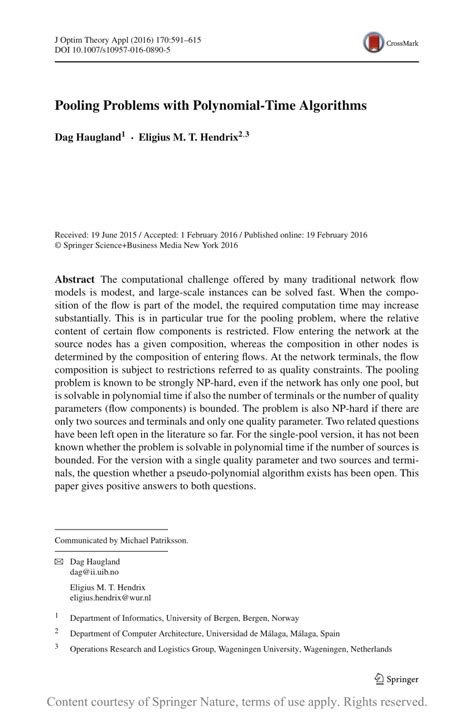 Pooling Problems With Polynomial Time Algorithms Request Pdf