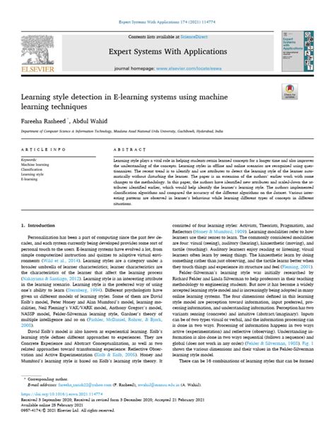 Learning Style Detection In E Learning Systems Using Machine Learning Techniques Pdf