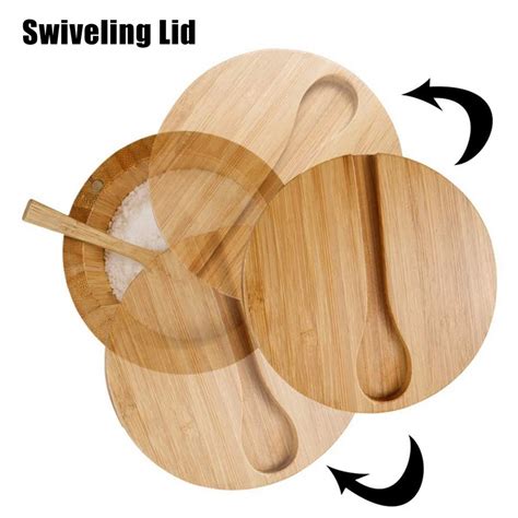 Badu Bg Бамбукова кутия за подправки с лъжица Въртящ се капак Бамбукова тенджера за подправки