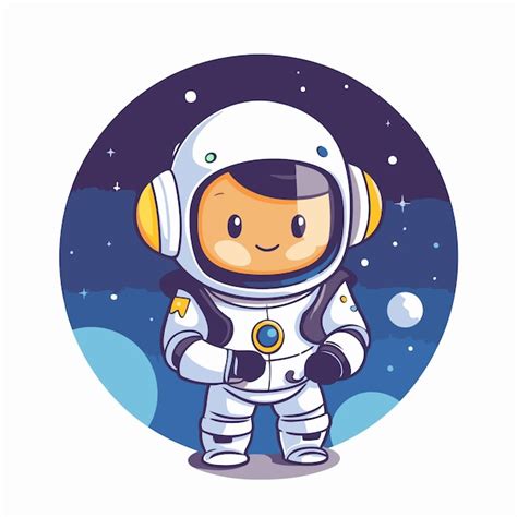 우주에서 귀여운 우주인 터 일러스트레이션 만화 스타일 프리미엄 벡터