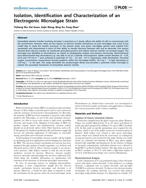 Pdf Isolation Identification And Characterization Of An Electrogenic Microalgae Strain