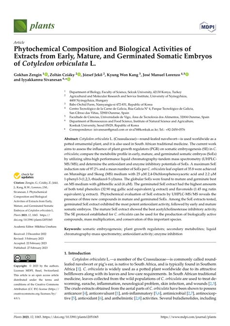 Pdf Phytochemical Composition And Biological Activities Of Extracts From Early Mature And