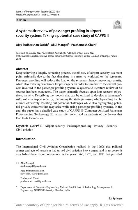 A Systematic Review Of Passenger Profiling In Airport Security System