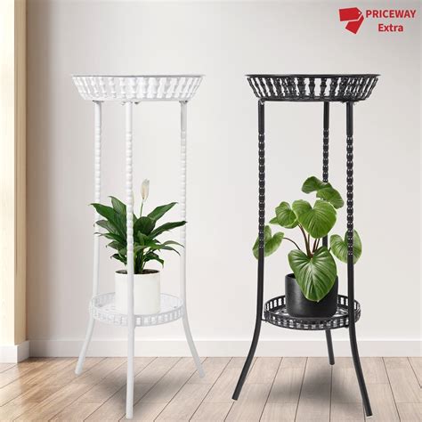 [พร้อมส่ง] ขาตั้งกระถางต้นไม้แบบ 2 ชั้น ลายธรรมชาติ ทำจากเหล็กอย่างดี แข็งแรง ทนทาน รองรับ