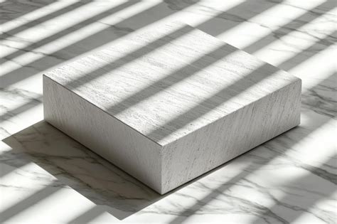 Geometric White Cube Shape Casting Shadow On Floor With Light And Dark Stripes Premium AI