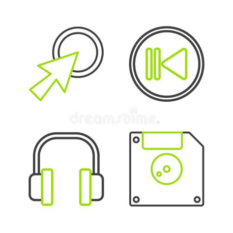 set line floppy disk for computer data storage headphones rewind and
