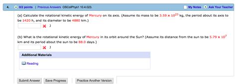 Solved Calculate The Rotational Kinetic Energy Of Mercury On
