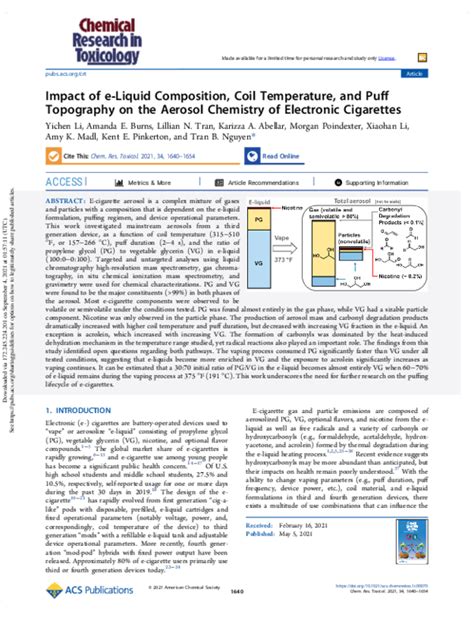 Pdf Impact Of E Liquid Composition Coil Temperature And Puff