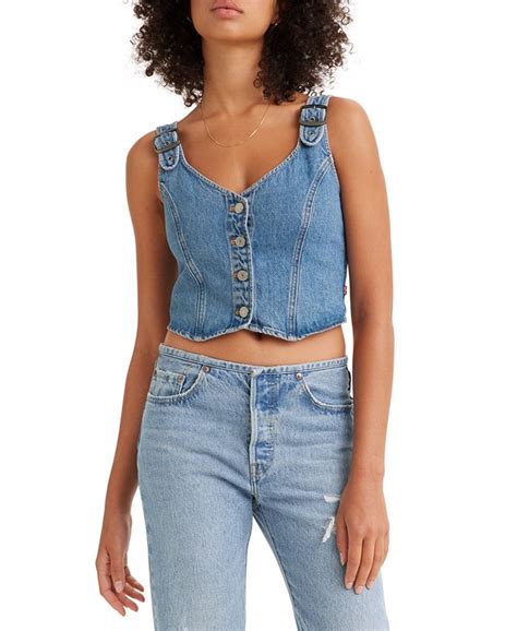 Levis Womens Charlie Fitted Denim V Neck Cropped Top Macys
