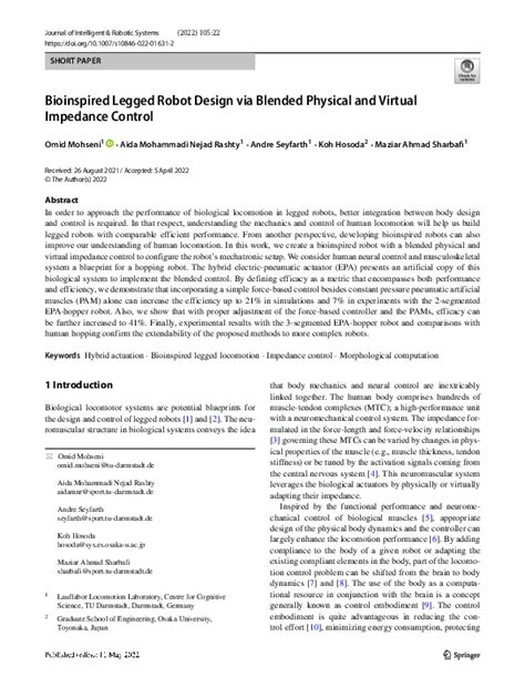 Pdf Bioinspired Legged Robot Design Via Blended Physical And Virtual Impedance Control