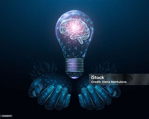 건강한 두뇌 개념을 지원합니다 진한 파란색 배경에 빛나는 로우 폴리 디자인을 빛나는 와이어 프레임 추상 미래 벡터 일러스트 레이 션 3차원 형태에 대한 스톡 벡터 아트 및