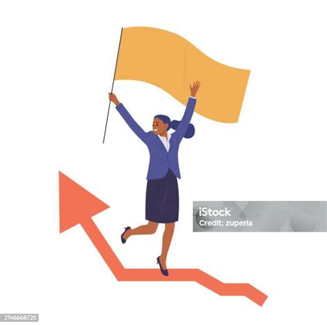 흥분 여성 기업가 만화 캐릭터 깃발을 올리는 금융 성장의 성공을 축하 Championship에 대한 스톡 벡터 아트 및 기타 이미지 Championship 경영자