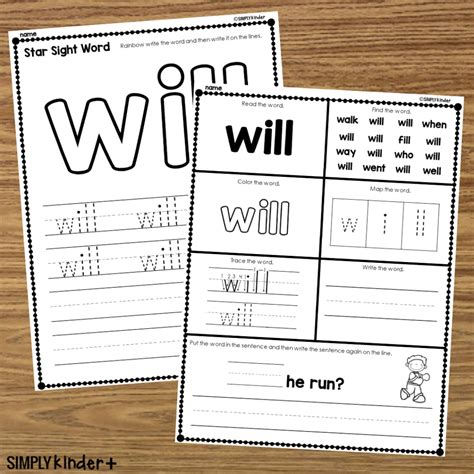 Will Sight Word Printable Activities Simply Kinder Printable