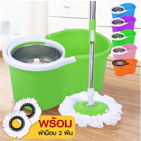 ราคาต่ำสุด ไม้ถูพื้น Spin Mop ชุดถังปั่น ถังปั่นไม้ม็อบสแตนเลส ถัง