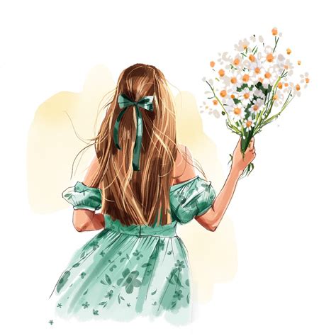 Рисунок девушка с цветами 72 фото