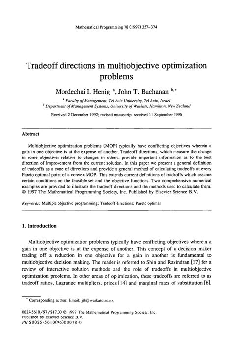 Pdf Tradeoff Directions In Multiobjective Optimization Problems