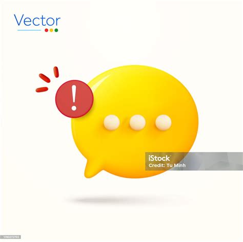 3d 렌더링 채팅 상자 또는 눈에 띄는 느낌표 아이콘이 있는 생각 거품 흰색 배경에 고립되어 있습니다 3d 대화 댓글 및 메시지 기호 소셜 미디어 벡터 일러스트 레이 션 3