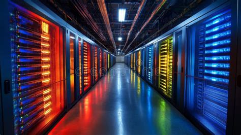 Colorful Illuminated Servers In Modern Data Center Stock Illustration