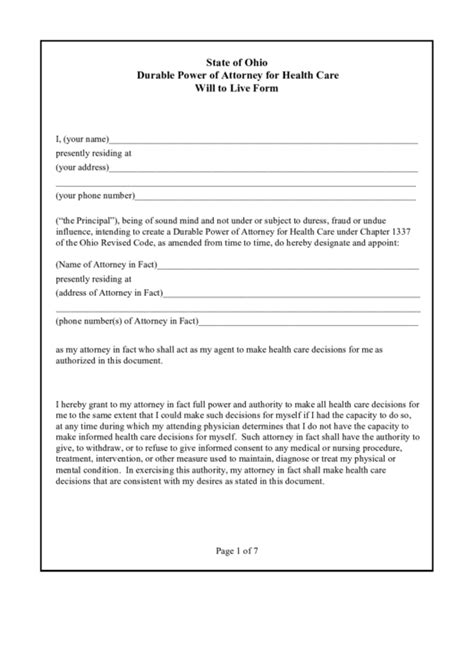 Printable Durable Power Of Attorney Form Ohio Power Of Attorney Forms