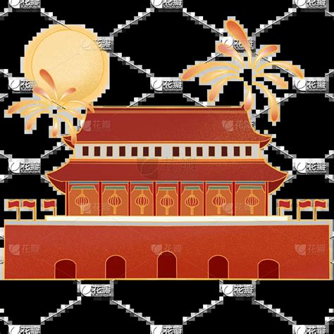 金边手绘 国庆天安门元素素材 花瓣网