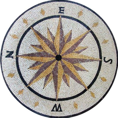 Round Stone Mosaic Compass Design Mediterranean Mosaic Tile By