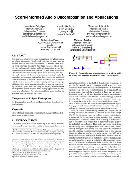 Pdf Score Informed Audio Decomposition And Applications