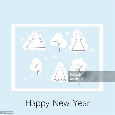 새해 나무와 눈송이 크리스마스 엽서 자연 장식 요소와 해피 겨울 휴가 배경 화면 배경 디자인 벡터 그림 개체 그룹에 대한 스톡 벡터 아트 및 기타 이미지 Istock