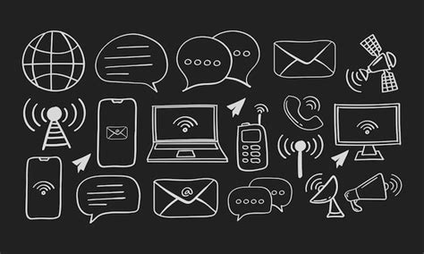 칠판에 손으로 그린 통신 아이콘 프리미엄 벡터