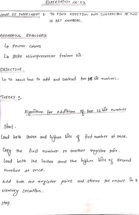Addition And Subtraction Of Two 16 Bit Number