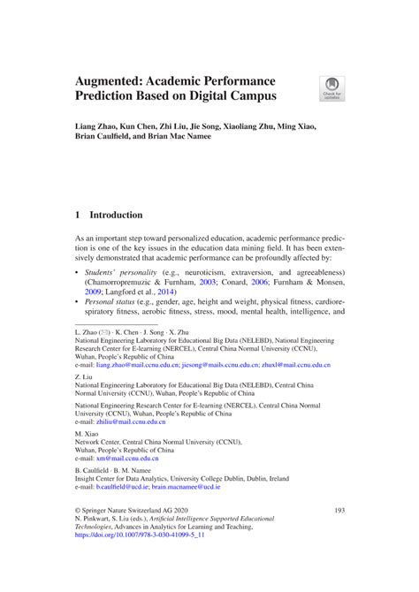 Pdf Augmented Academic Performance Prediction Based On Digital Campus