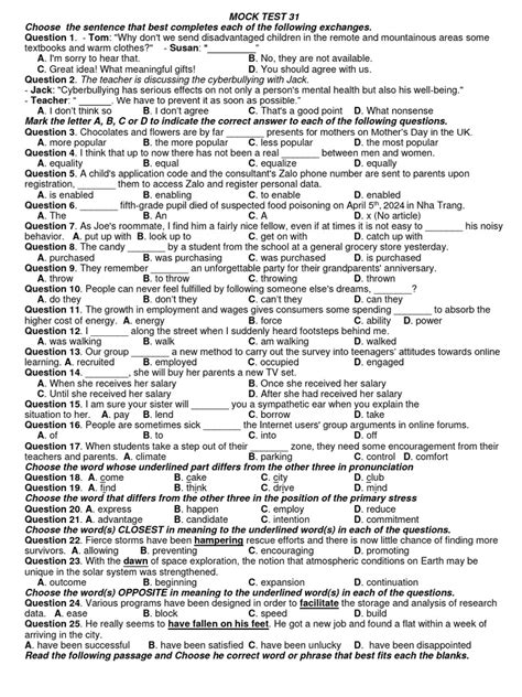 Mock Test 31 32 Hs Pdf Vocational Education Coral Reef