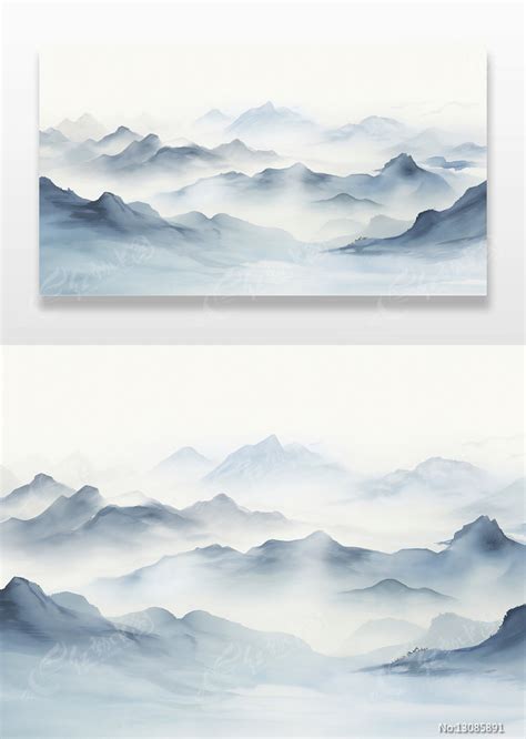水墨山脉云雾插画图片下载 红动中国