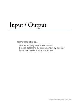 Computer Science Java Input Output By Justin May TpT