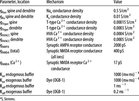 Model Parameters Conductances And Buffer Properties A Download Scientific Diagram