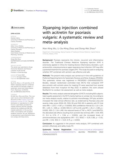 Pdf Xiyanping Injection Combined With Acitretin For Psoriasis Vulgaris A Systematic Review