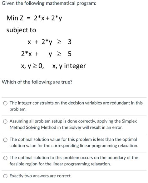 Solved Given The Following Mathematical Program