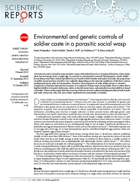 Pdf Environmental And Genetic Controls Of Soldier Caste In A