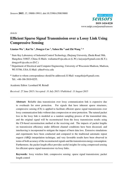 Pdf Efficient Sparse Signal Transmission Over A Lossy Link Using